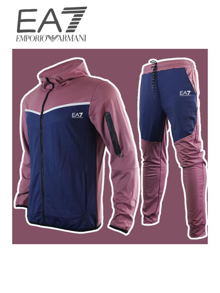 Костюм спортивный Мужской EA7 Повседневный тройка фиолетовый, размер 48, 50 Бифлекс Другое, рост ...