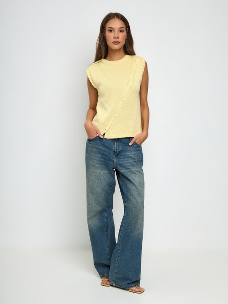 Топ Женский DAMtex лимонный, размер 40, 42 Хлопок, Акрил Без рукавов ...