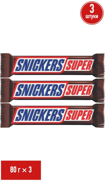 Батончик Snickers Super шоколадный с нугой-карамелью-арахисом 80 г ...