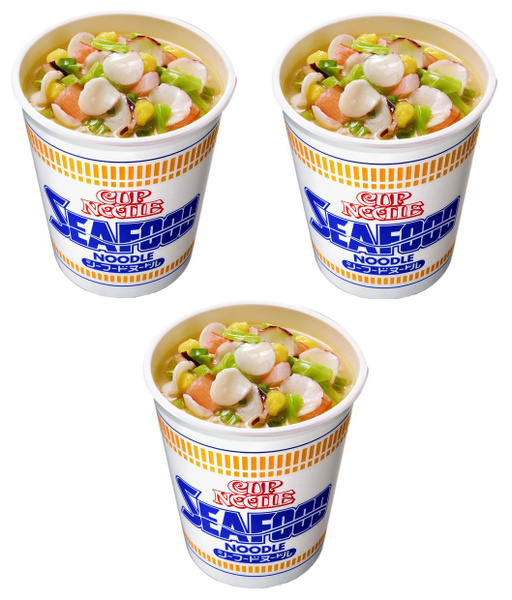Суп-лапша быстрого приготовления Cup Noodle - 3 штуки в наборе с морепродуктами, 225г. Nissin ...