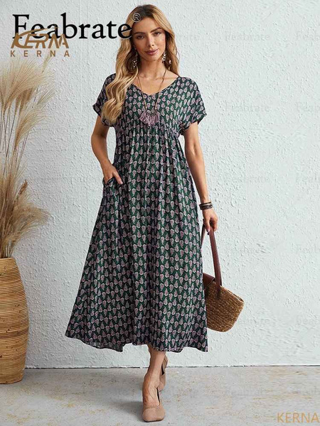 Платье Женский KERNA глубокий зеленый Повседневный Короткий Полиэфирное волокно, размер 64, 66 ...