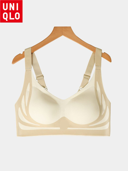 Бюстгальтер Женский Uniqlo бесшовный, размер 85A, 85B бежевый прозрачный Поролон Спортивный ...