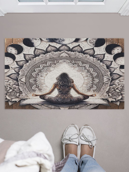 Коврик придверный JoyArty бабочка, восточный, звезды, небо, луна, рожь, девушка, йога, лотос ...