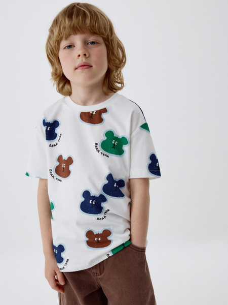 Футболка Мальчики SELA белый, размер 110 свободный Повседневный Узбекистан купить c доставкой на ...