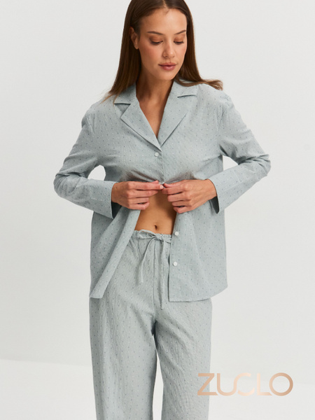 Пижама Женский ZUCLO с рубашкой, с брюками Хлопок, размер 42 Горох ...