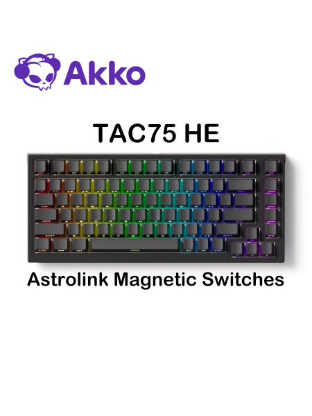 AKKO Игровая клавиатура проводная Akko TAC75 HE single 8K SP black word прозрачная проводная ...