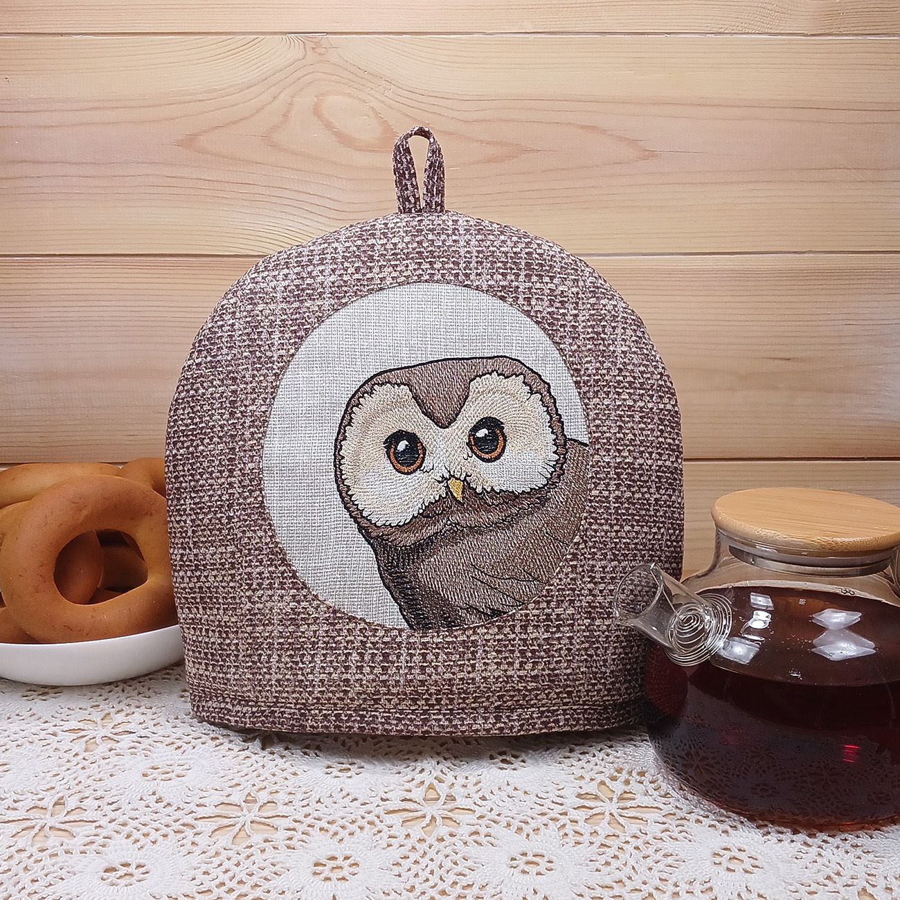 Грелка на чайник, 25x29, 1 шт, коричневый, Хлопок, Синтепон по низкой цене с доставкой в ...