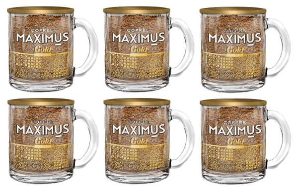 MAXIMUS COFFEE Кофе растворимый Maximus Gold в стеклянной кружке 70г х ...