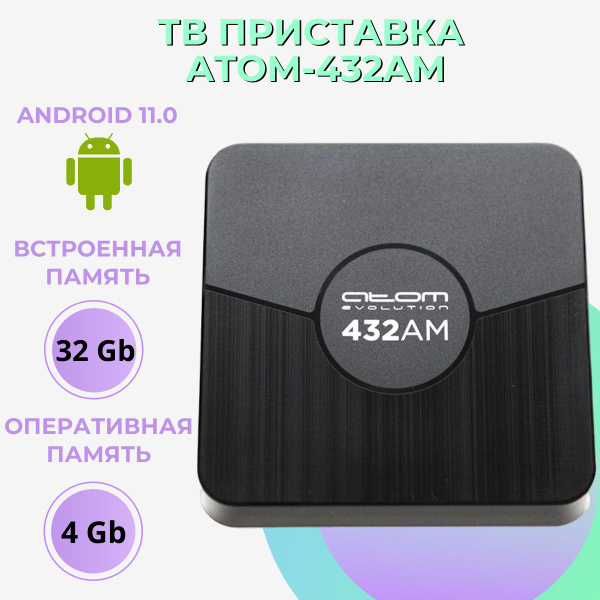 Медиаплеер Atom Evolution x ATOM-108AL, 3.5 мм, RJ-45 Ethernet, USB, HDMI, черный матовый, темно ...