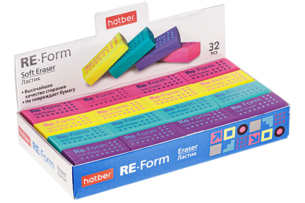 Ластик Hatber Re-form 32 штуки в картонной Дисплей-витрине - купить с доставкой по выгодным ...