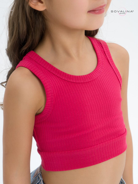 Кроп-топ Девочки SOVAlina фуксия, размер 134 Хлопок, Эластан Бретельки Повседневный Бег ...