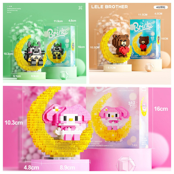 Мультяшная лепка из строительных блоков собирается из мелких деталей-MM ...