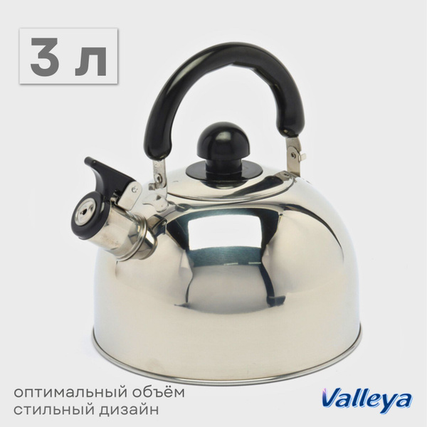 Чайник со свистком для плиты "Valleya", 3 литра, из нержавеющей стали ...