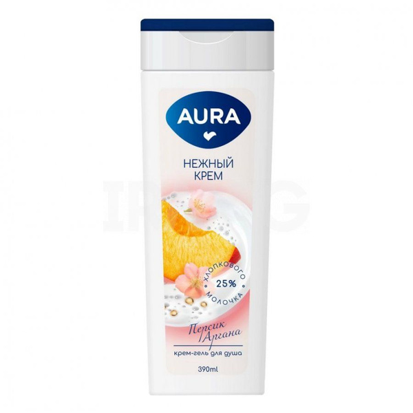 Крем-гель для душа Aura "Нежный крем", Персик и Аргана, флакон, флиптоп ...