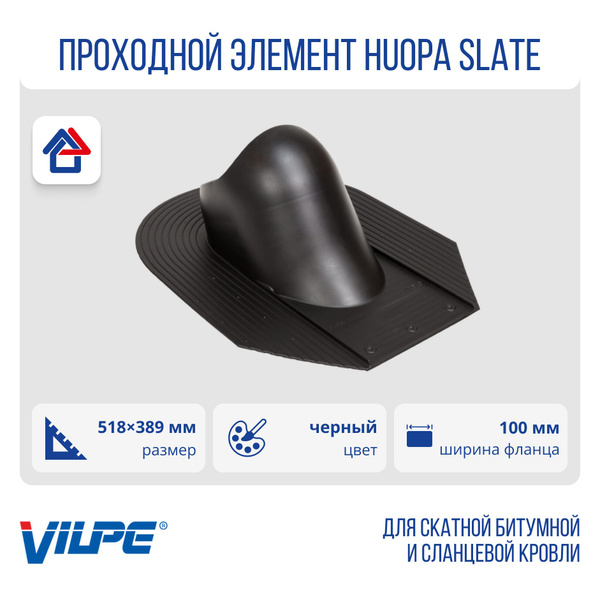 Huopa Slate проходной элемент Vilpe, Вилпе, черный (RR33, RAL 9017 ...