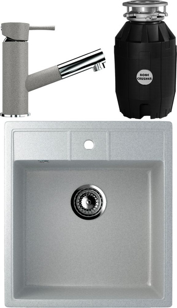 Комплект Мойка кухонная Ulgran U-406 -310 серая / Смеситель U-009 -310 серый / Измельчитель Bone ...