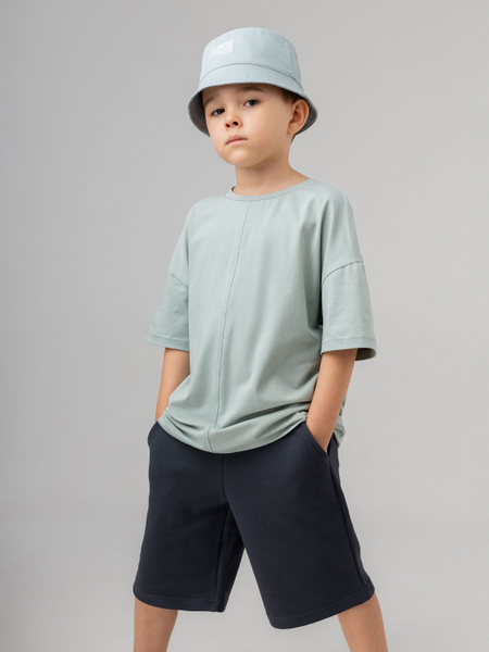 Футболка Мальчики, Девочки BODO серо-зеленый Короткий, размер 110, 116 Кулирная гладь, Лайкра ...