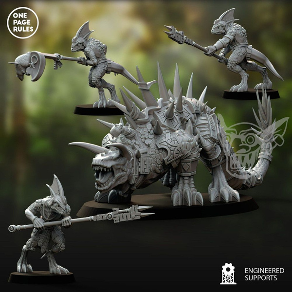 Миниатюра Warhammer Fantasy Battles / AoS. Lizardmen. Razordon / Разордон (3 моделискинка и 1 ...