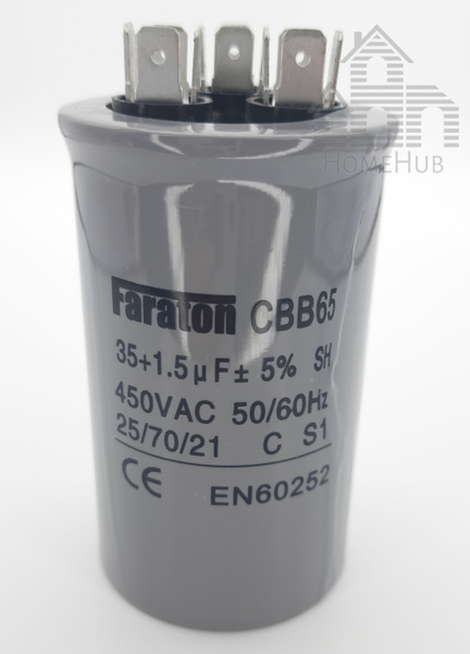 Пусковой конденсатор 35+1,5uF(мкф), 450V, CBB-65, 50x85, клеммы, для ...