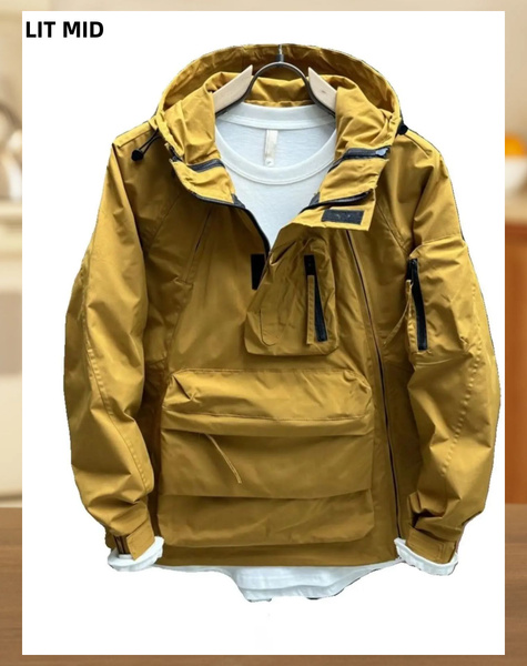 Куртка Мужской LIT MID Бахрома желтый лацканы PEVA, размер 60 Длинный куртка-пилот Демисезон ...
