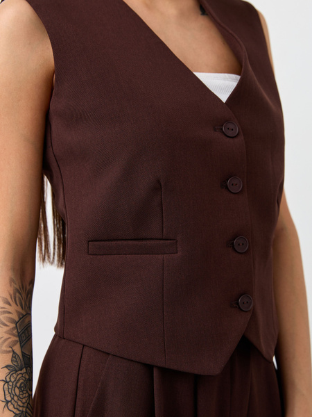 Костюм классический Женский k.mou Офисный/школьный брючный, двойка шоколадный, размер 48 ...