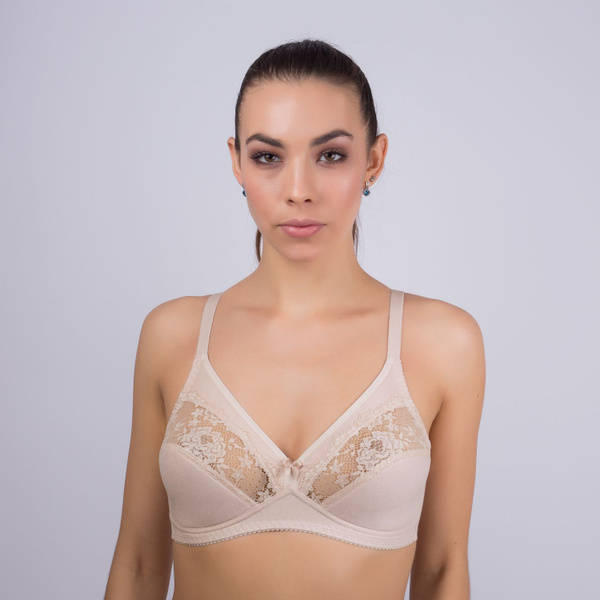 Бюстгальтер Женский Verally без косточек, размер 90A серебристый пион Хлопок Беларусь Кружево ...