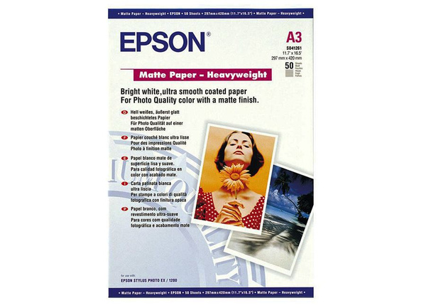 Фотобумага А3 EPSON Matte Paper-Heavyweight S041261 матовая, 167 г/м2 ...