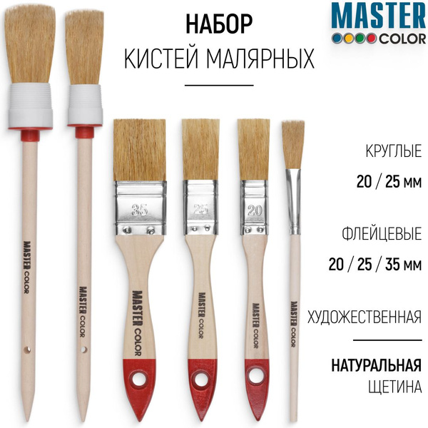 Кисти малярные набор 6 шт. флейцевые - 20 мм, 25 мм, 35 мм / круглые ...