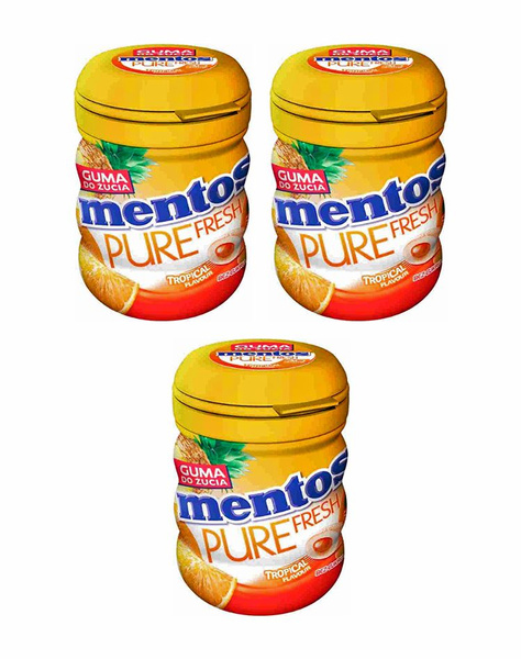 Жевательная резинка Mentos Pure Fresh Tropical с тропическим вкусом, 3 уп по 60 гр - купить с ...