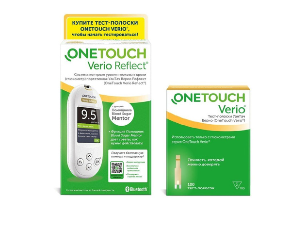 Глюкометр "OneTouch Verio Reflect" с прокалывателем + 100 тест-полосок ...