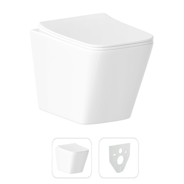 Унитаз подвесной безободковый Helmken 35490301 комплект 2 в 1: подвесная чаша унитаза с сиденьем ...