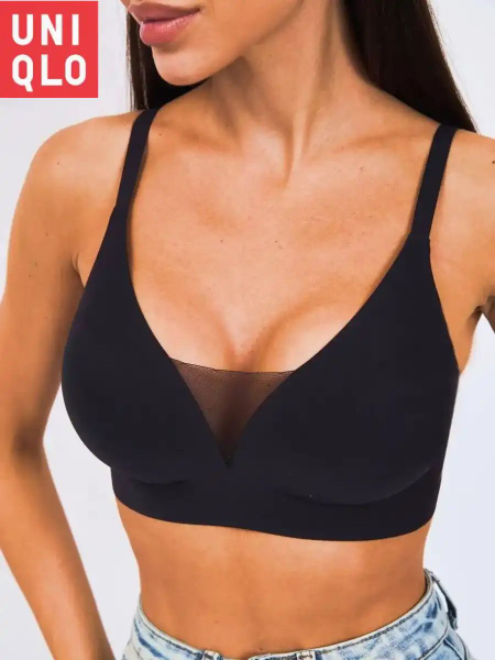 Бюстгальтер Женский Uniqlo, размер 90A, 90B черный Эластан, Нейлон Вечерний/праздничный Крючки В ...