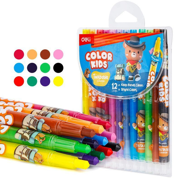 Восковые мелки Deli Color Kids кругл. с поворотным механизмом 12цв ...