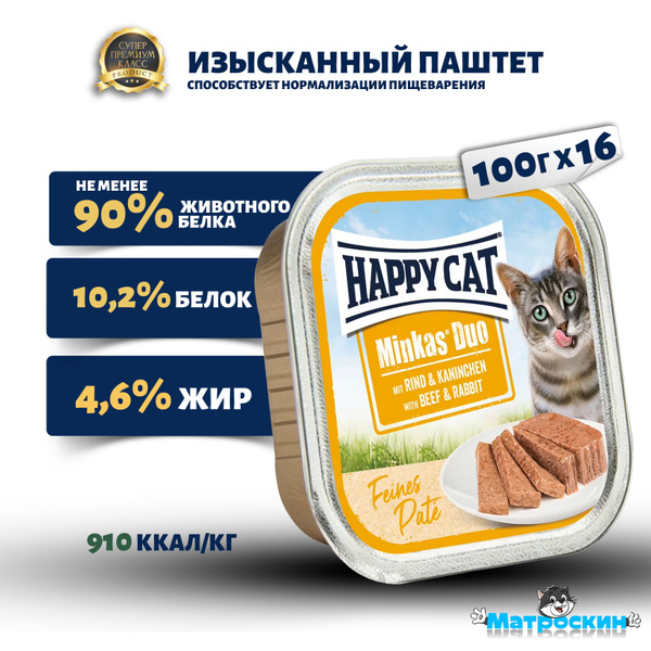 Корм влажный для кошек Minkas DUO Паштет из говядины и кролика, 16шт х ...