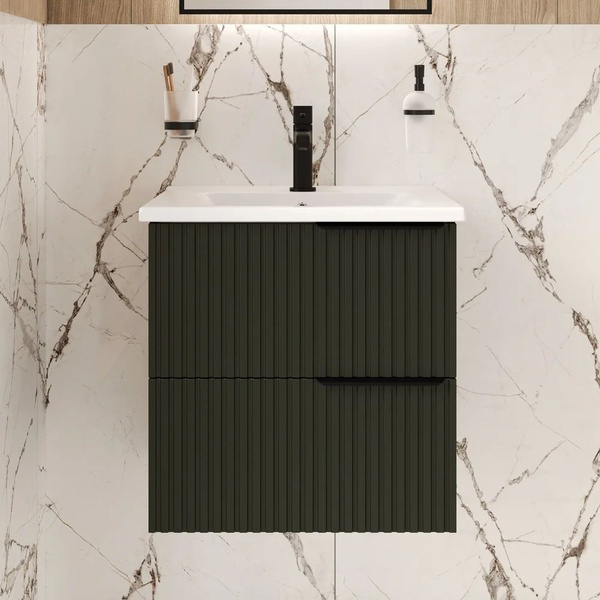 Тумба с раковиной STWORKI Хаммель 55 подвесная, 55 см, с ящиками, прямоугольная, в современном ...