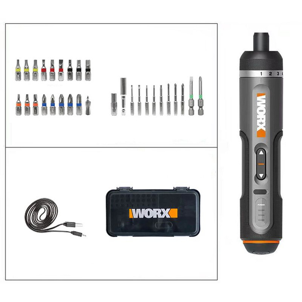 Отвертка аккумуляторная WORX WX242, 4В, 5Нм, 2Ач, 320 об / мин, набор ...