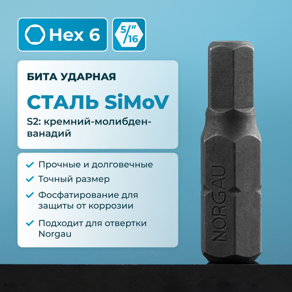 Бита ударная HEX6 NORGAU Industrial из высокопрочной SiMoV стали S2 ...
