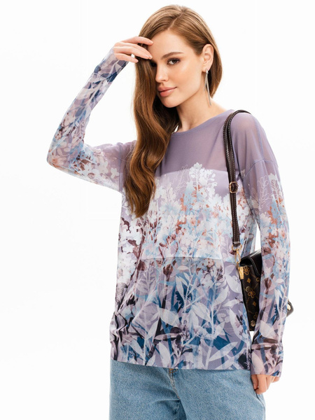 Лонгслив Женский SAHAR art lab серый, синий Длинный, размер 54, 56 Сетка Туризм прямой ...