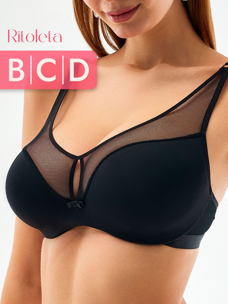 Бюстгальтер Женский Ritoleta без косточек, пуш-ап, размер 85C черный Полиамид, Полиуретан ...