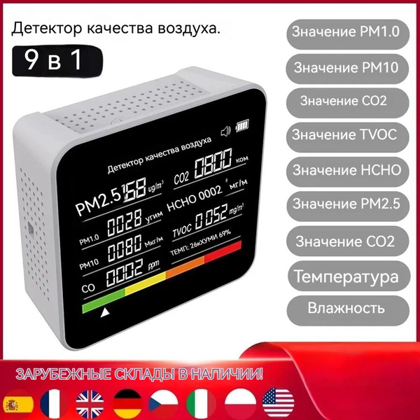 9 в 1 монитор качества воздуха CO2 измеритель CO TVOC HCHO PM2.5 PM1.0 PM10 измерение ...