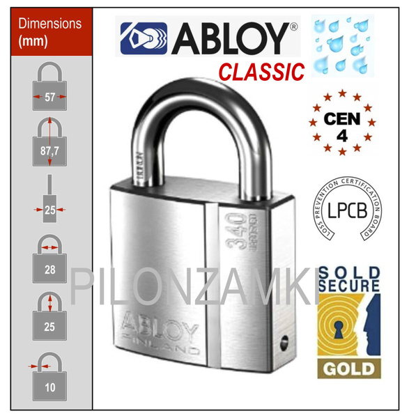 ABLOY PL340/25С ( CLASSIC) с дужкой 25мм. Навесной замок из закаленной стали купить на OZON по ...