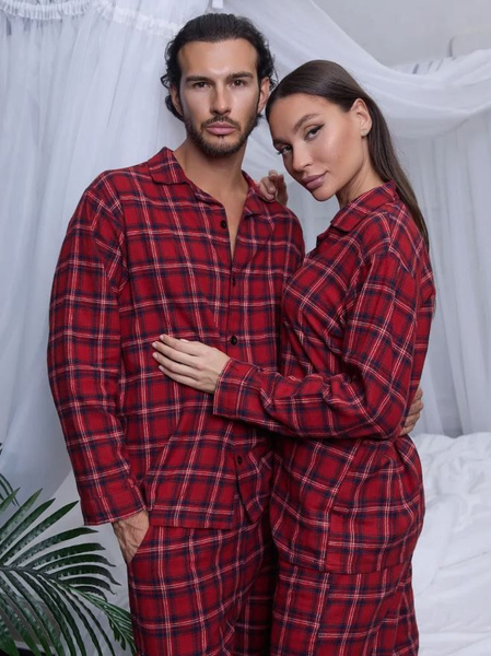 Пижама Мужской Brostem Хлопок, размер 50 Клетка красный Длинный Китай Воротник Пуговицы, Резинка ...