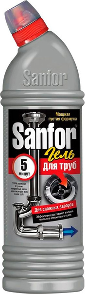 Средство для удаления сильных засоров в трубах SANFOR 5 минут, 1000г купить на OZON по низкой ...