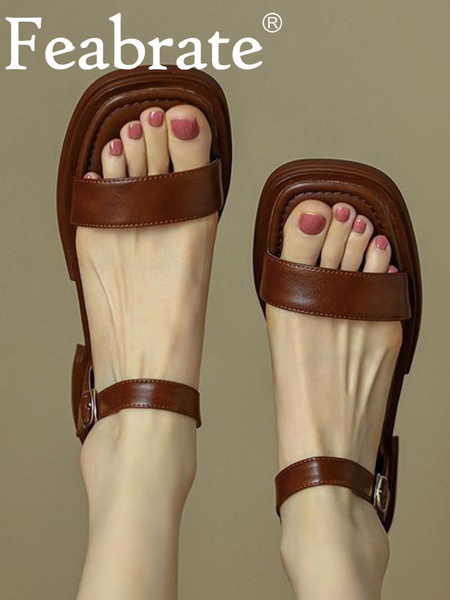 Босоножки Женский Feabrate Без каблука Натуральная кожа, размер 39 Легкая модель, Мягкая стелька ...