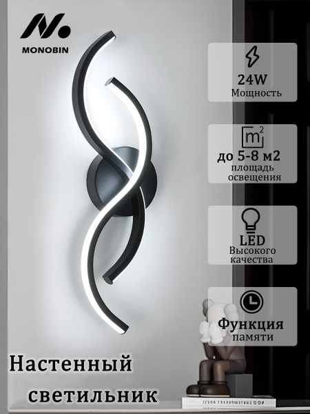 MONOBIN Бра, LED, 24 Вт купить на OZON по низкой цене (2042080963)