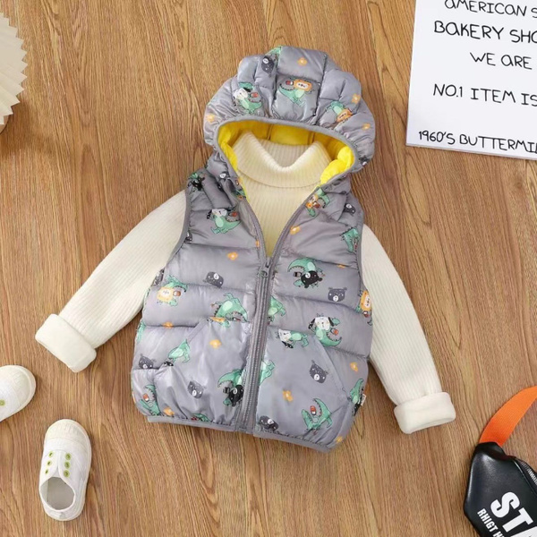 Жилет Мальчики, Девочки THANHDAT серый металлик Полиэстер, размер 92, 98 оверсайз Без застежки ...