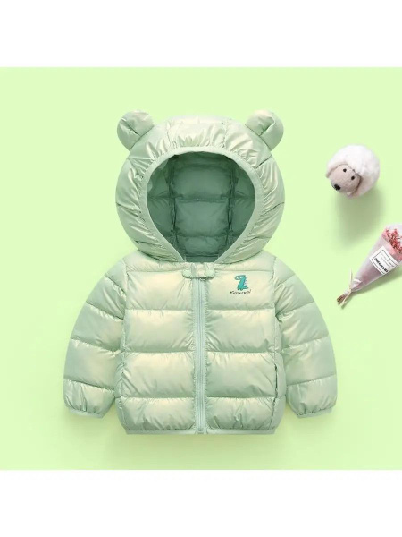 Куртка Девочки, Мальчики THANHDAT бело-зеленый Полиэстер, размер 98, 104 Длинный Демисезон ...