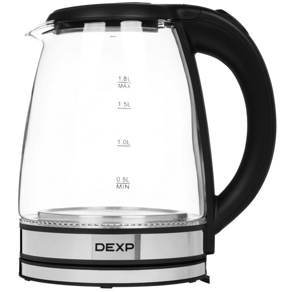 Электрочайник DEXP GP1800 черный стекло, 1.8 л, 1800 Вт, фильтр, скрытый нагревательный элемент ...