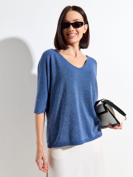 Джемпер Женский ILADY джинс, размер 48, 50 Люрекс свободный Три четверти купить c доставкой на ...