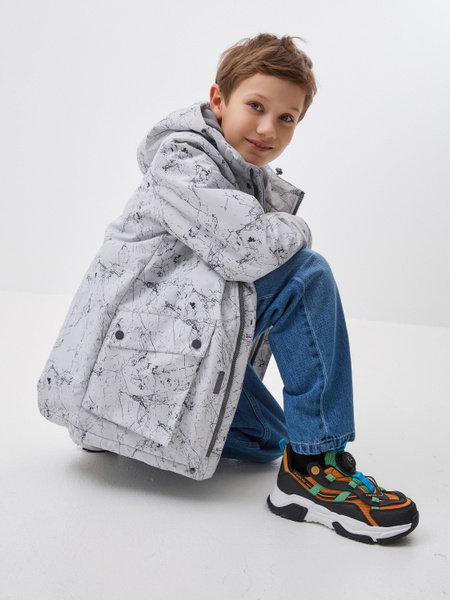 Куртка Мальчики Avese Капюшон, Карманы серый Breathable, Waterproof, размер 128 Длинный ...